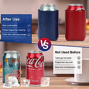 SIDESUGAR PU Leather 12oz Can Cooler Sleeve Soda Pop Cans Coolers Sleeves Beverage Insulator Holder Beer Bottles Coolers 12 OZ Standard Beer Can Sleeves Holders 4 Pack - Black/Orange/Red/Blue