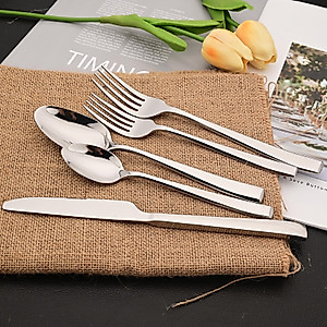 Snplowum 20-piece Silver Cutlery Set, 18/10 Stianless Steel Silverware Heavy Duty Tableware Set Include Dinner Knife/Fork/Spoon, Service For 4, Mirror Polish