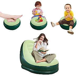 Baiao Inflatable Lounger Chair with Footrest, Flat Air Lounge Chair, Indoor Foldable Deck Chaise Lounges, Travel Camping Picnic Beach Chair, Outdoor Lounge Chair (Avocade)