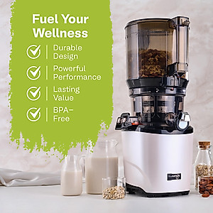 Kuvings AUTO10 Cold Press Juicer White - Hands-Free Masticating Juicer With 240W Motor - Quiet Electric Juicer Machine With 100 Ounce Batching Hopper for Juice, Smoothies, Nut Milk, and Sorbets