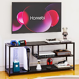 HOME BI TV Stand for 50-55 Inch TV, Entertainment Center with Storage, Wood Console for Living Room, Black Cabinet with Metal Frame