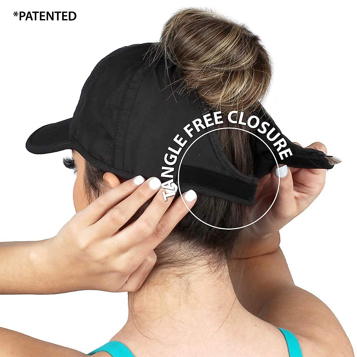 Ponyflo Active Ponytail Hat - Ponytail Caps for Women, Running Hat for Women, Curly Hair Ponytail Hat, Womens Ponytail Hats for Gym Black