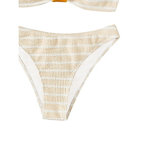 GORGLITTER Women's 2 Piece Strapless Swimsuit Striped Bandeau High Waisted Thong Bikini Set Bathing Suit Khaki