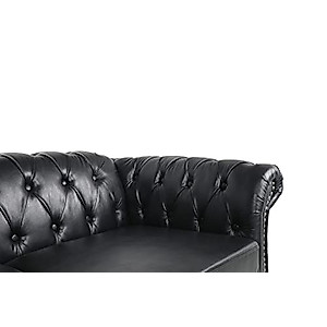 YOCWO Chesterfield Sofa Leather, 84" Upholstered Tufted Couch 3 Seater with Rolled Arms and Nailhead for Living Room, Bedroom(Black)