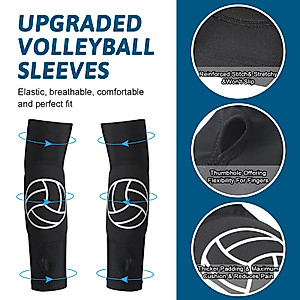 Minatee Volleyball Arm Sleeves Passing Hitting Forearm Sleeves with Protection Pads and Thumb Hole(2 Pairs,12 Inch)