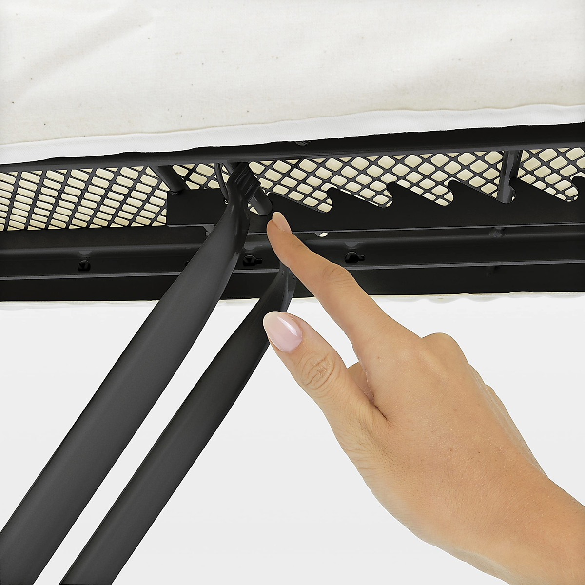 Brabantia - Ironing Board C - Flexible Steam Iron Rest - Adjustable in Height - Non-Slip Rubber Feet - Cover and Pad - Solid Foldable Unit - Denim Black - 49x18 Inches