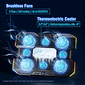 Powerful Laptop Cooling Pad - Thermoelectric Cooler with 8 Brushless Fans for Gaming Laptops, RGB Lights, and Stable Laptop Stand
