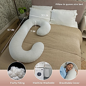 EKLO Pregnancy Pillows, C-Shape Full Body Pillow – Jersey Cover Light Grey – Maternity Must Haves, Great for Sleeping, Resting - Full Body Support