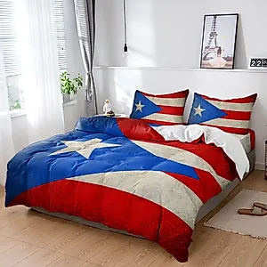 Queener Home 4 Pieces Duvet Cover Sheet Set Puerto Rico Flag Bedding Sets Full Luxury Soft Bed Quilt Cover Bedspread with Decorative Pillowcases Vintage Style