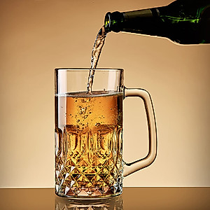 Frcctre 6 Pack 16 Oz Glass Beer Mug, Large Beer Glasses Steins with Handle and Stainless Steel Straws, Crystal Lead-Free Drinking Glasses Water Cups for Beer, Juice, Beverage, Bar