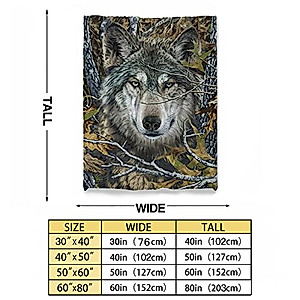 Throw Blanket Forest Camo and Wolf Soft Microfiber Lightweight Cozy Warm Blankets for Couch Bedroom Living Room