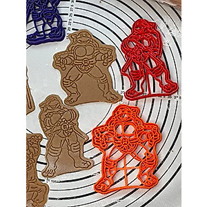 Set of 4 Ninja Turtle Raphael, Leonardo, Donatello & Michelangelo 6” Cookie Cutters and Molds Produced by 3D Kitchen Art