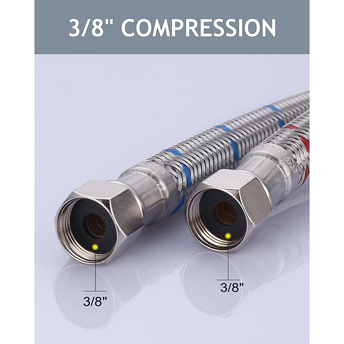 ALEASHA 72” Length Faucet Supply Lines,Flexible Faucet Hose Connector 3/8" to 3/8" Female Compression Thread Stainless Steel Braided Bathroom Kitchen Faucet Extension Water Supply Line,2Pcs