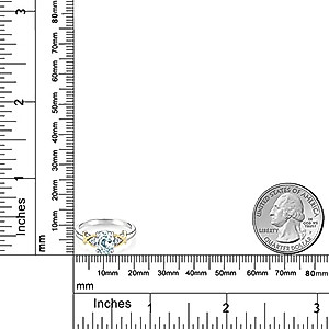 Gem Stone King 2 Tone 10K Yellow Gold and 925 Sterling Silver Sky Blue Aquamarine and White Lab Grown Diamond Ring For Women (1.28 Cttw, Available in Size 5,6,7,8,9)