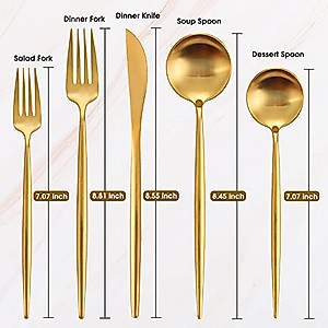 Matte Gold Silverware Set for 4, IBIILII JEFF 20 Pieces Stainless Steel Flatware Set，Kitchen Utensil Set, Tableware Cutlery Set, Knife Spoons And Forks Set, Satin Finished Polished & Dishwasher Safe