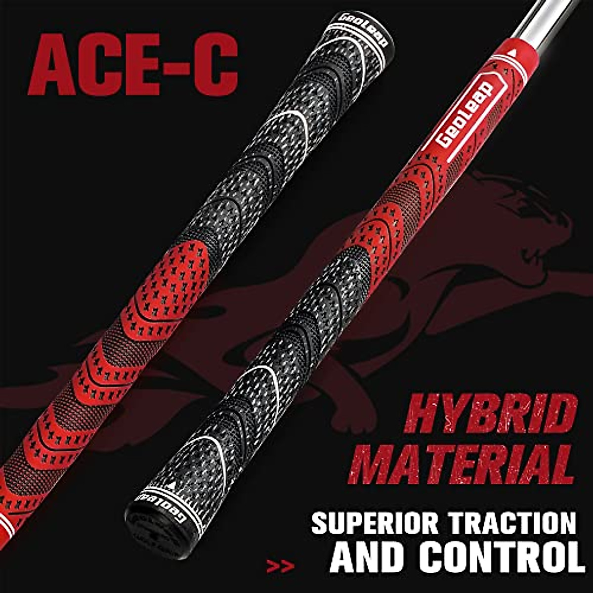 Geoleap Golf Grips Set of 13- Cord Rubber Compound Material, Hybrid Golf Club Grips, All Weather Performance.(Red, Standard)