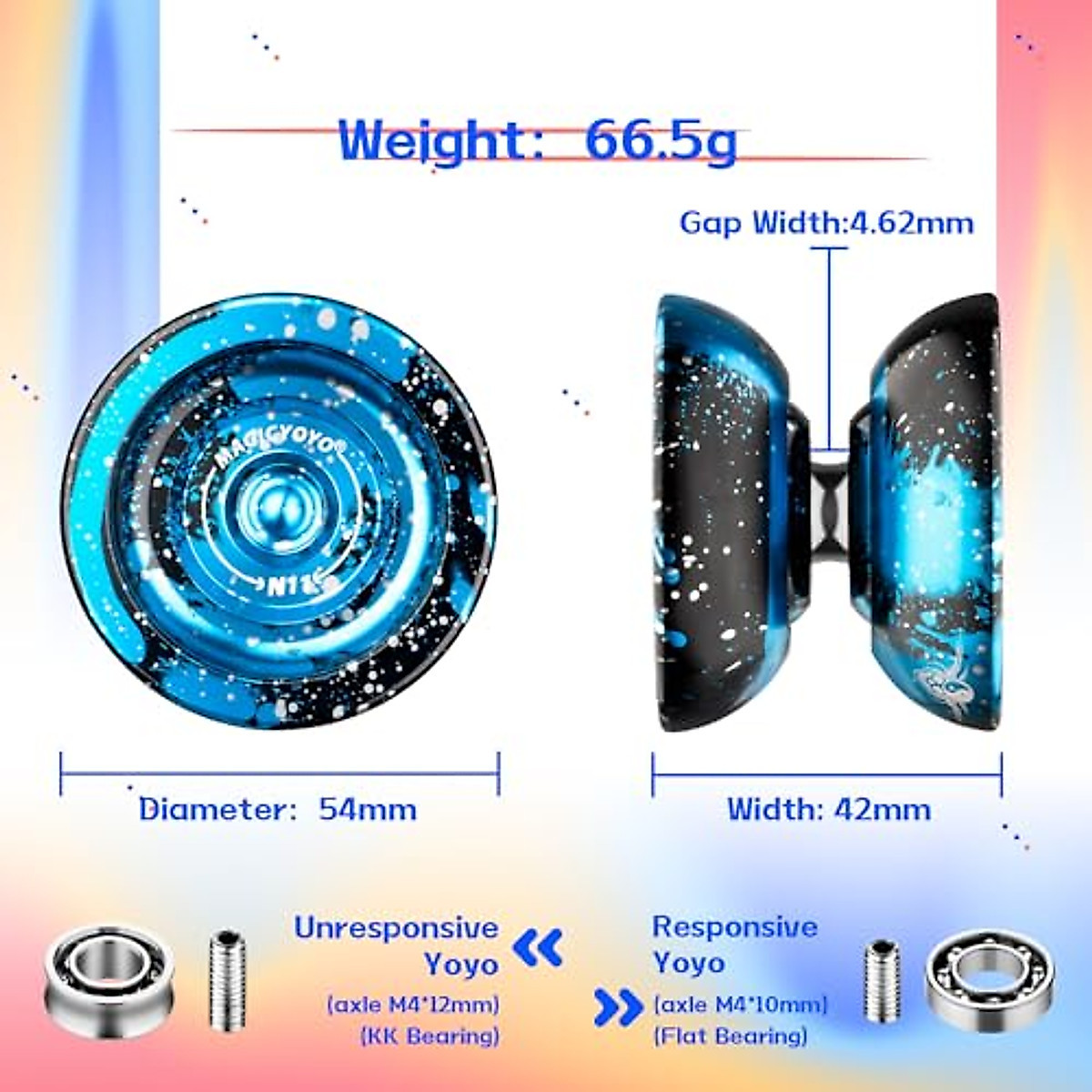 MAGICYOYO N11 Yoyo Professional Unresponsive yoyo for Adults, Dual Metal Yoyo for Beginner, Pro Yoyo with 12 Yoyo Strings, Yoyo Case Bag, Responsive Yoyo Bearing Kit (Black Blue Silver)
