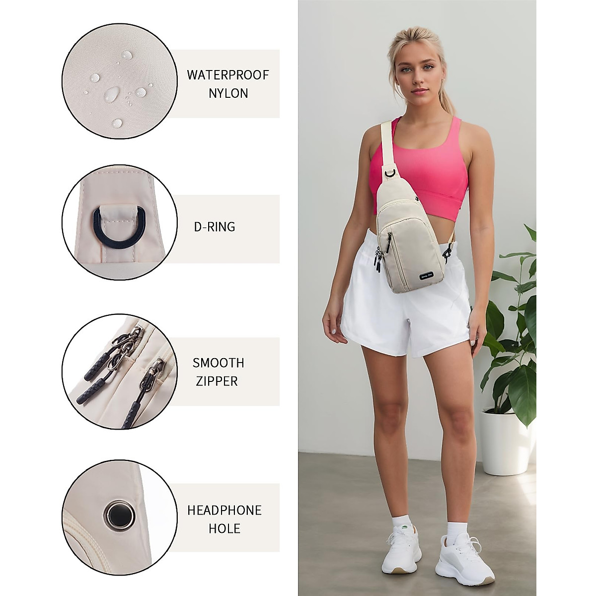 Small Sling Bag for Men Women One Strap Shoulder Crossbody Backpack with USB Charging Port for Hiking Cycling Travel Black