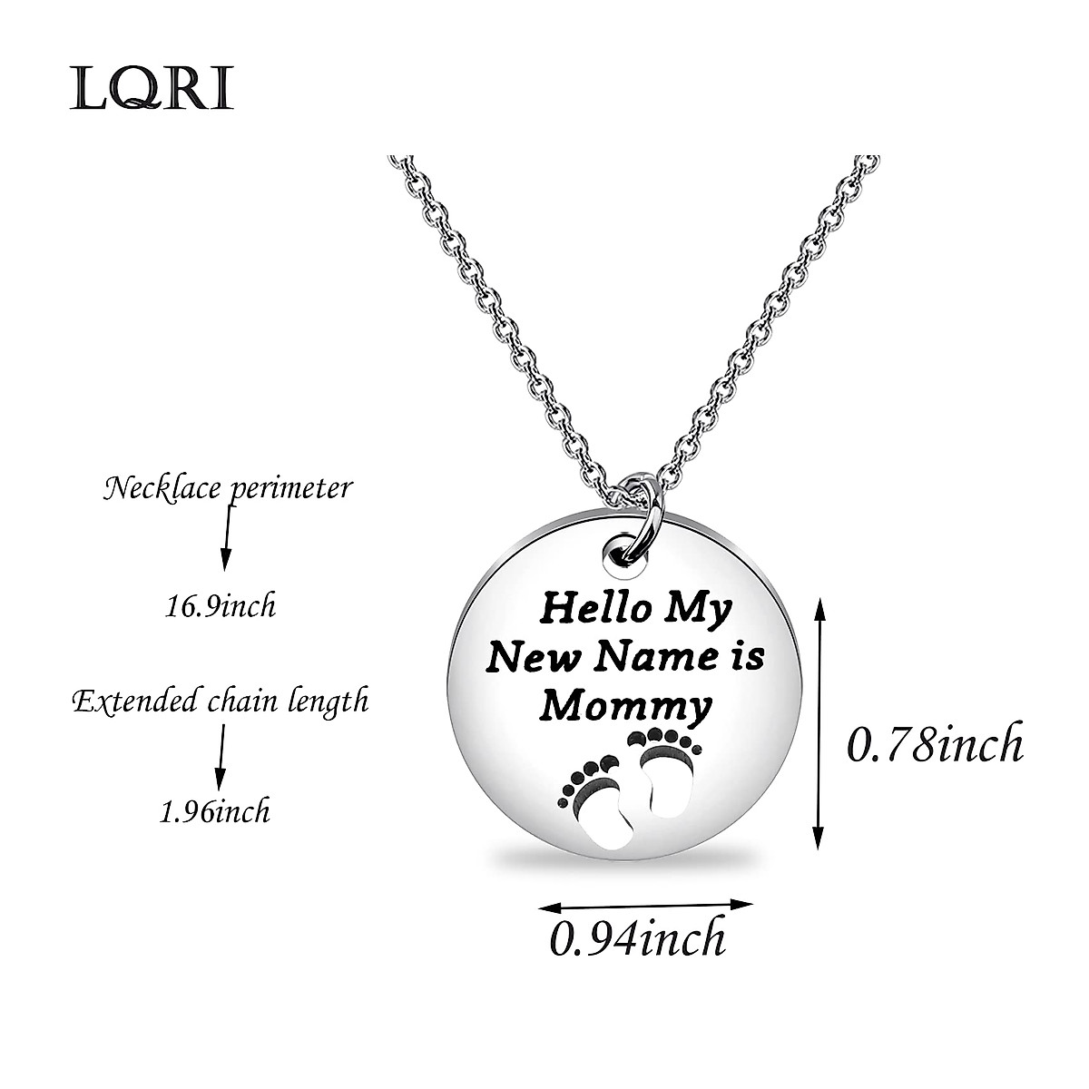 LQRI Pregnant Mom to Be Gift New Mom Gift Hello My New Name is Mommy Necklace Baby Footprint Mommy To Be Gifts First Time Mom Gift for Expecting Mother (Sliver)
