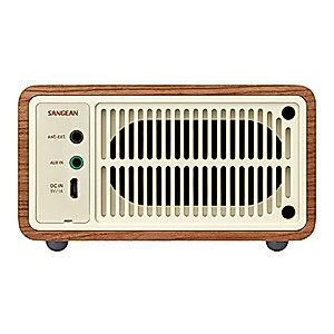 Sangean WR-7WL Wood Cabinet Mini Bluetooth Speaker with FM Tuner and Aux-in Walnut/Wood
