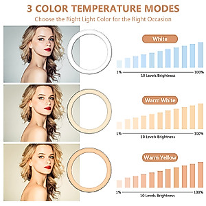 10" Selfie Ring Light with Stand and Phone Holder, SUMCOO Dimmable Beauty Ring Light with Tripod for Live Streaming/Makeup/YouTube Video, Compatible with iPhone & Android Phone