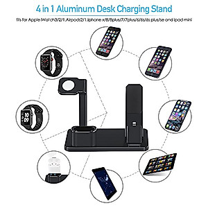 3 in 1 All Aluminum for Apple Watch Charger Stand,Airpods and iPhone Dock,Desk Charger Stand Dock Station for Apple iWatch/Airpods/iPhone/iPad/iPod, Apple Watch Charging Stand Holder (Black)