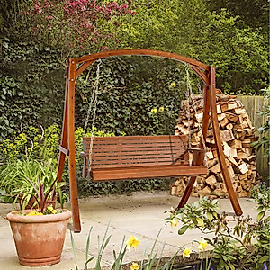 VINGLI Upgraded Patio Wooden Porch Swing for Courtyard & Garden, Heavy Duty 880 LBS Swing Chair Bench with Hanging Chains for Outdoors (Brown, 5 FT)