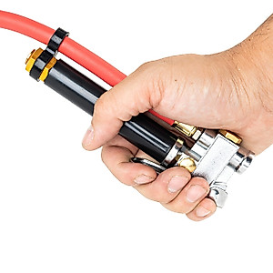 NEIKO 20701A Tire Inflator | 12 Inch | Flexible Air Tire Pressure Gauge | 20 – 120 PSI | 1/4” NPT Offset Dual Head Chuck | Tire Filler with Hose | Aluminum Body and Brass Valves | Stem Valve Caps