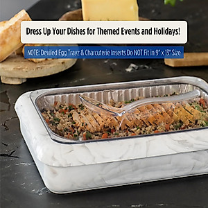 Fancy Panz, Serving Tray for Food, Made in the USA Foil Pan Carrier, Stackable Aluminum Pan Holders, 9x13x2 Cake Pan Travel Casserole Carrier With 1 Disposable Foil Pan & Serving Spoon, Marble