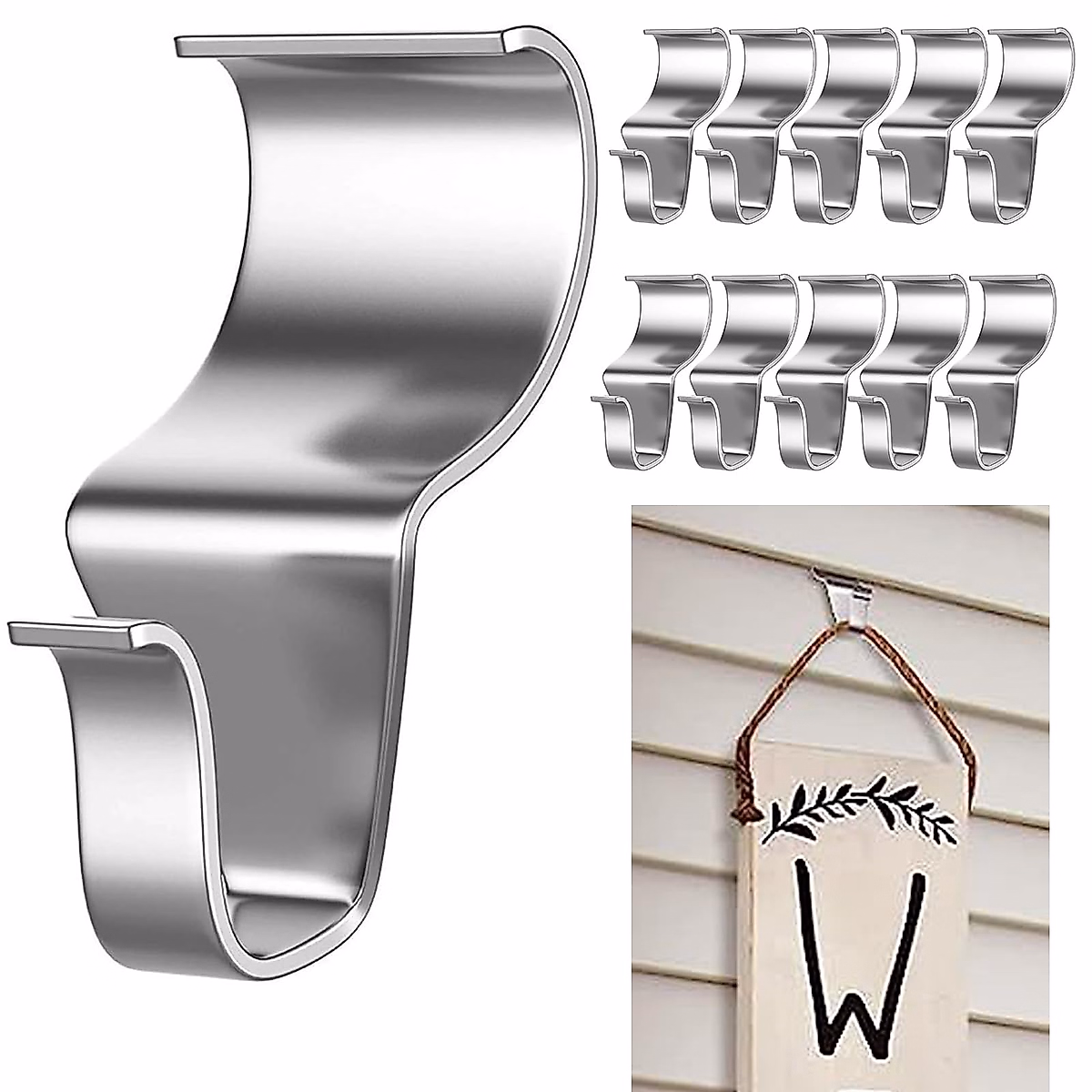 JAYSHYNE Vinyl Siding Hooks, 10 Pcs New Heavy-Duty Stainless-Steel Siding Hooks No Hole Vinyl Siding Clips, Multifunctional Outdoor Hook Hangers for Hanging Doorplates Wreaths and Holiday Decorations