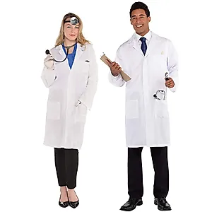 Suit Yourself Doctor Lab Coat for Adults, Size 2X, Mid-Length Accessory Features Pockets and Buttons Down the Front