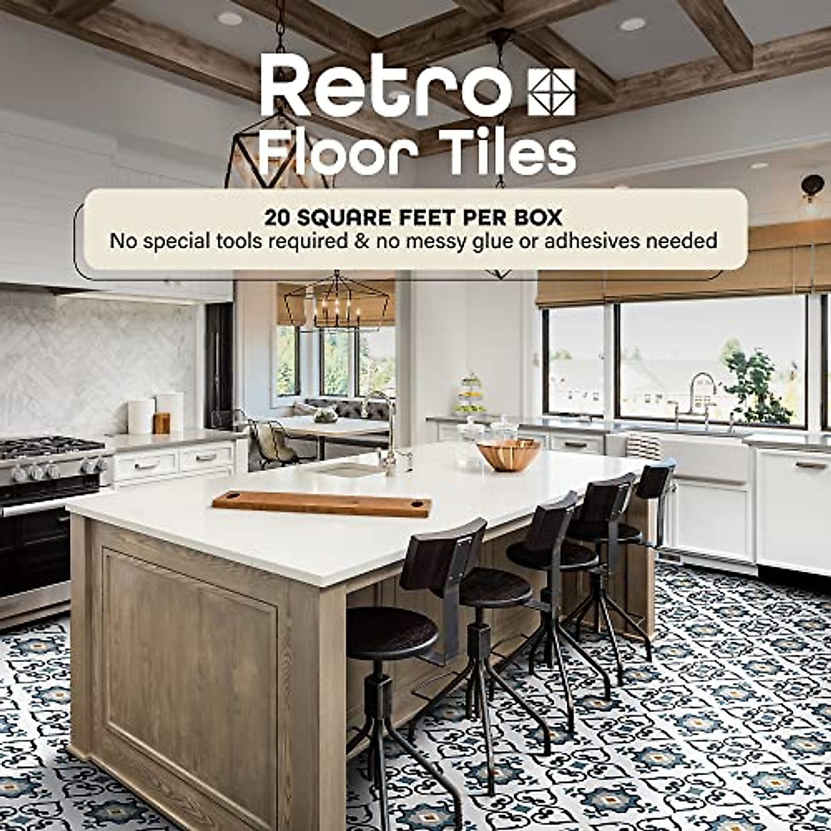 Retro Self Adhesive 12-Inch Vinyl Floor Tiles, 20 Tiles - 12" x 12", Mid Century Modern Slate Pattern - Peel & Stick, DIY Flooring for Kitchen, Dining Room, Bedrooms & Bathrooms by Achim Home Decor