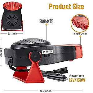Car Heater 12V, 2 in1 Fast Heating Defrost Defogger for Car Windshield, Portable Car Heater Defroster That Plugs into Cigarette Lighter with 180° Rotating Base, 150W Car Heating and Cooling Fan