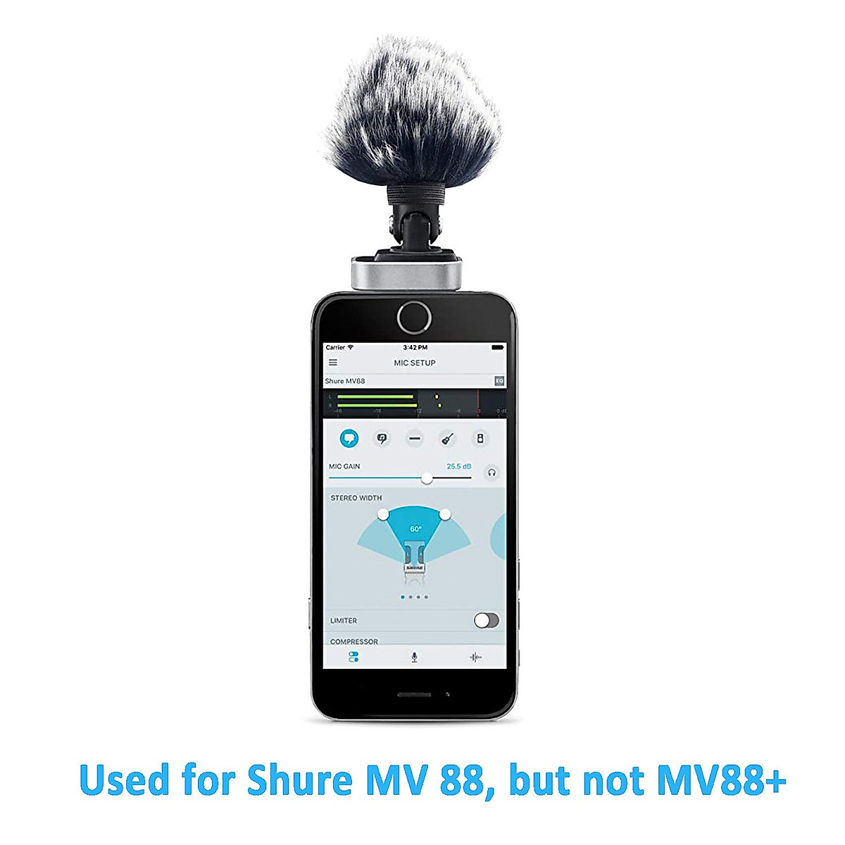Microphone Furry Windscreen Windjammer for MV88 - Customized Pop Filter Deadcat Windshield Wind Jammer Compatible with Shure MV88 iOS Digital Stereo Condenser Mic by YOUSHARES