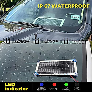 SUNAPEX 10W 12V Solar Panel Car Battery Charger 12 Volt Waterproof Solar Powered Battery Charger & Maintainer 12v Solar Trickle Charger for Car Boat RV Marine Trailer Battery