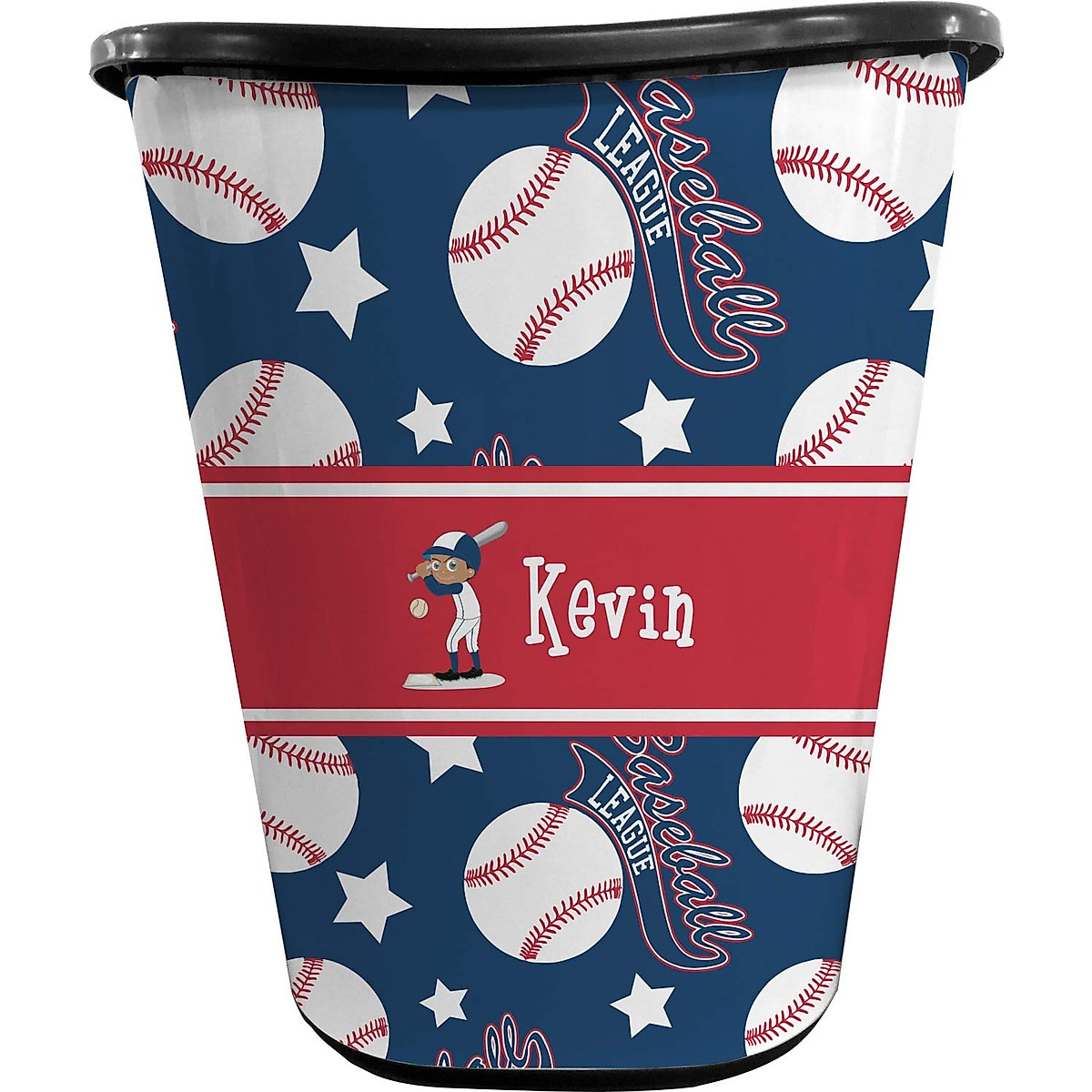 RNK Shops Personalized Baseball Waste Basket - Single Sided (Black)