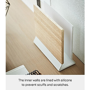 Yamazaki Home Rin Portable Laptop Holder Stand for Desk in Bedroom Or Office, Wooden Storage Station - Steel + Wood