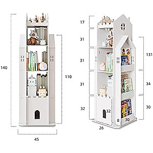 QQXX 360° rotatable Bookshelf,Children's Floor-Standing Display Shelf Bookshelf with Storage Racks on Both Sides Suitable for Family Study Dormitory Bedroom bookcases(2 Tier, Pink)
