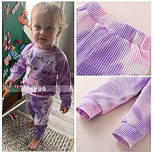 Aweyoo Tie Dye Tee Top Long Sleeve Pants Set for Baby Girl 4T Kids Sleep and Play Casual Clothes 2PCS Fall Outfit Sets Pajamas