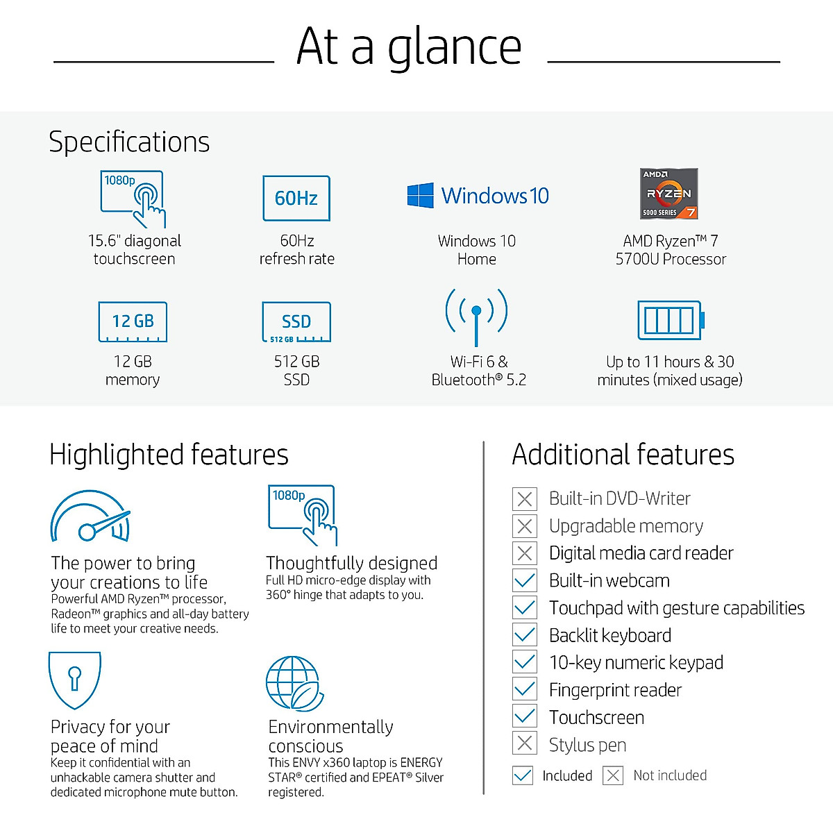 HP 2022 Newest Envy 2-in-1 x360 15.6" IPS FHD Touchscreen Laptop, AMD Ryzen 7 5700U(Beats Intel i9-10885H), 32GB DDR4 RAM, 1024GB SSD, Backlit Keyboard, Fingerprint, W/Stylus Pen, Win 10 Home, Black