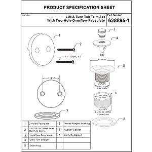 Champagne Bronze Lift & Turn Tub Trim Set with Two-Hole Overflow Faceplate and No Putty Gasket, Bathtub Conversion Kit Assembly with Universal Fine/Coarse Thread, No Putty Installation by Artiwell
