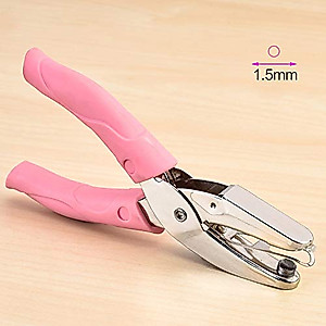 1 Pack 6.3 Inch Length 1/16 Inch Diameter of Circle Hole Handheld Single Paper Hole Punch, Puncher with Pink Soft Thick Leather Cover (S Circle)