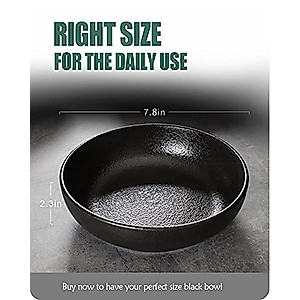 Lareina Pasta Bowls, Ceramic Salad Bowl, Large Serving Bowls, Wide and Shallow, Microwave and Dishwasher Safe, Chip and Scratch Resistant, 35 Ounce - Set of 4 (Cast Iron Black)