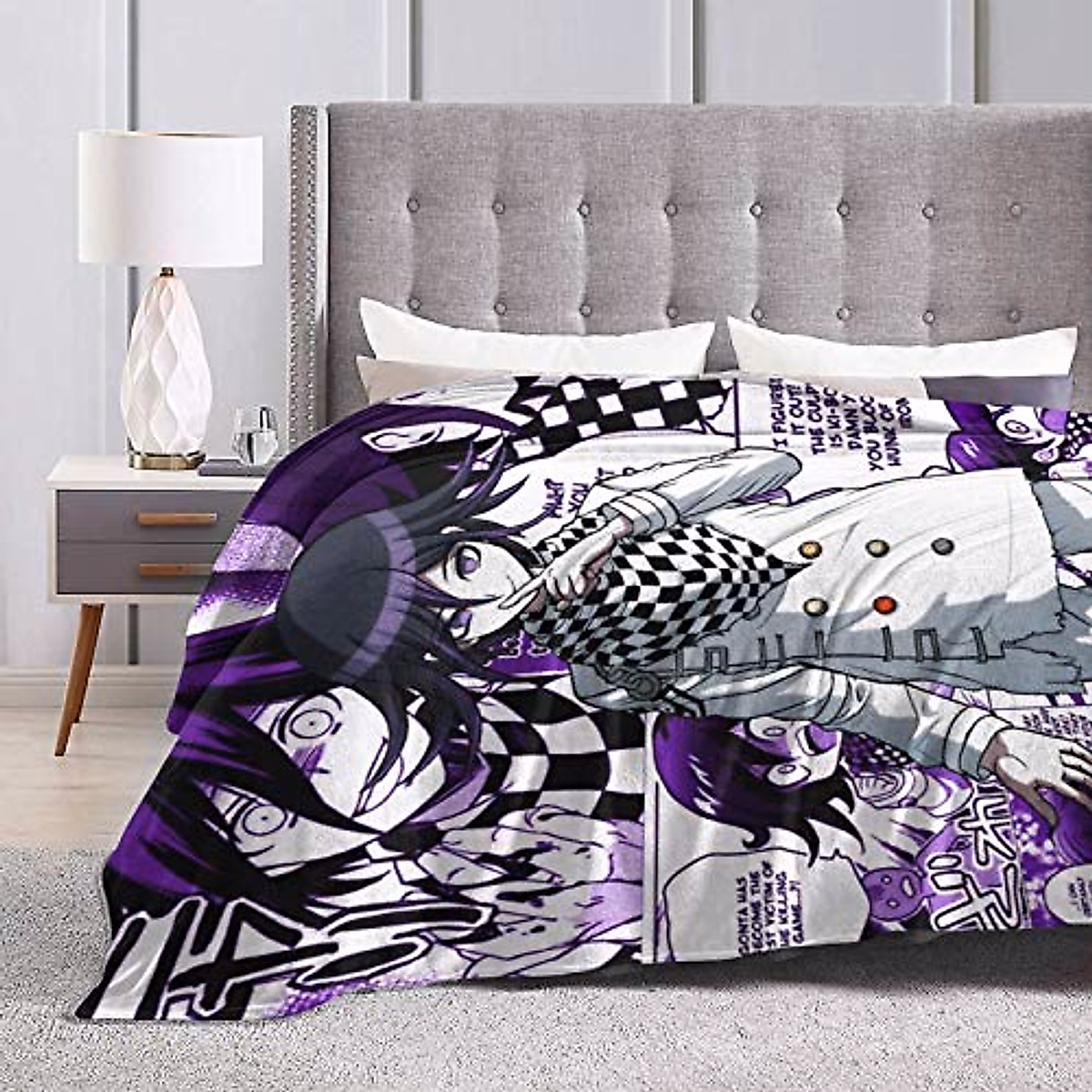 EISVALAYA Danganronpa Flannel Throw Blanket Lightweight Comfy Fluffy Warm Cozy Plush Cover Soft Queen Bed Twin Sofa Office (Danganronpa Kokichi Ouma, Medium 6050in)