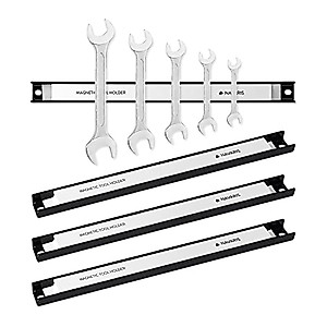 Navaris Set of 4 Magnetic Tool Holder Rack - 12 Inch Heavy Duty Garage Wall Holder Strip for Tools - Tool Bar with Magnet for Screwdriver, Wrench