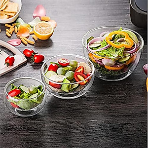 GracesDawn high temperature resistant double layer glass bowl borosilicate heat-resistant glass tableware transparent fruit salad bowl (800ml（27OZ）)