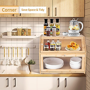 LEIMO KPARTS Bread Storage Farmhouse Bread Box For Kitchen Countertop,Double Layer Bamboo Wooden BreadBox Large Capacity Bin Bread Holder For Kitchen Counter Bread Container With Clear Window