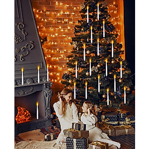 24 PCS Floating Candles with Wand, Christmas Decoration Magic Hanging Candles, Floating Flameless Candle with Remote, LED Taper Lights Candle Flickering for Xmas Indoor Party Room Birthday Decor Gift