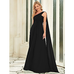 Ever-Pretty Women's Chiffon Bridesmaid Dress One-Shoulder Ruched Bust Long Flowy Formal Dresses Black US16
