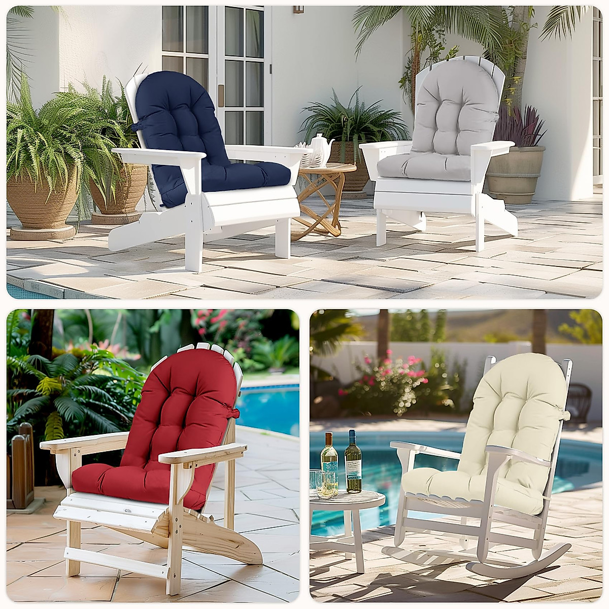 BayHomes Adirondack Chair Cushion,44 Inches Waterproof High Back Outdoor Chair Cushions with Non-Slip Bottom,High Back Patio Chair Cushions,Rocking Chair Cushions Outdoor with Lace-up